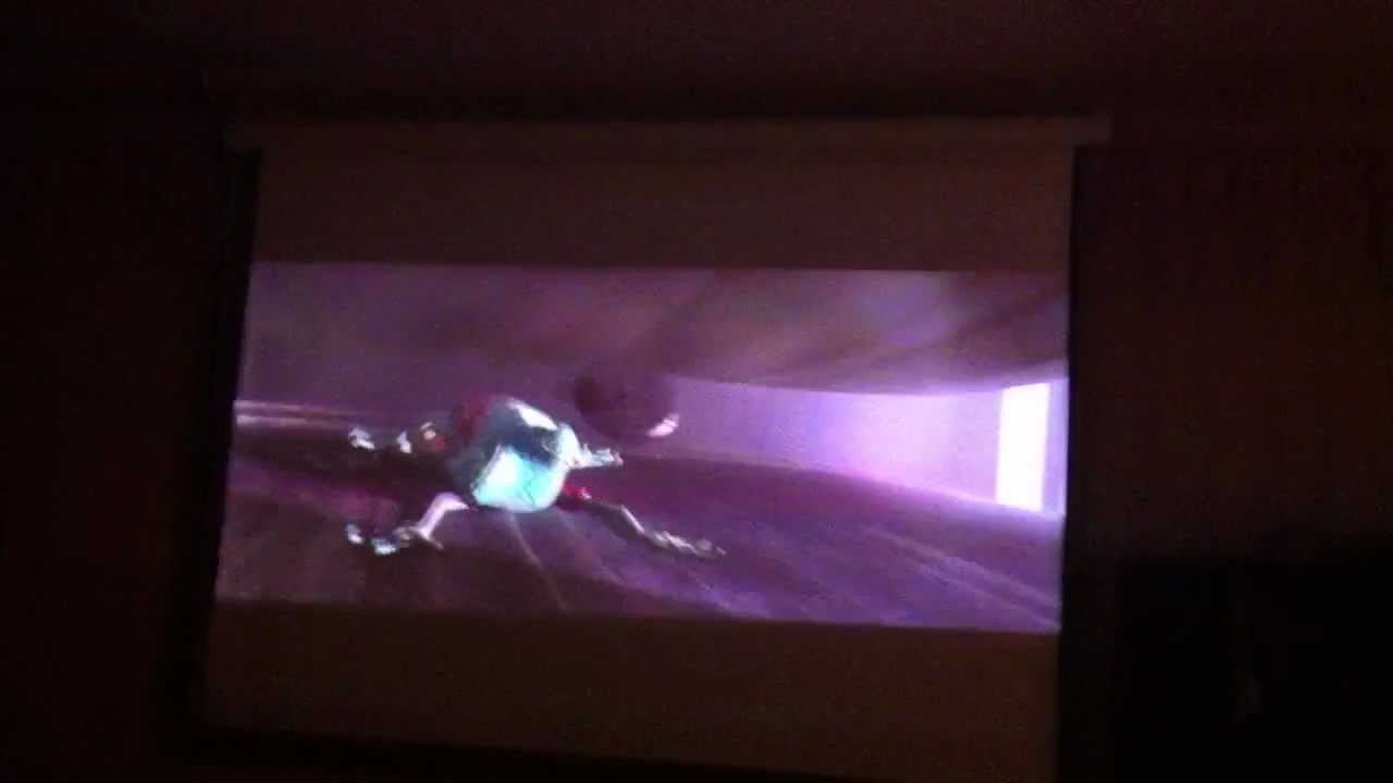 qumi LED mini projector projecting on 96 inch screen - YouTube