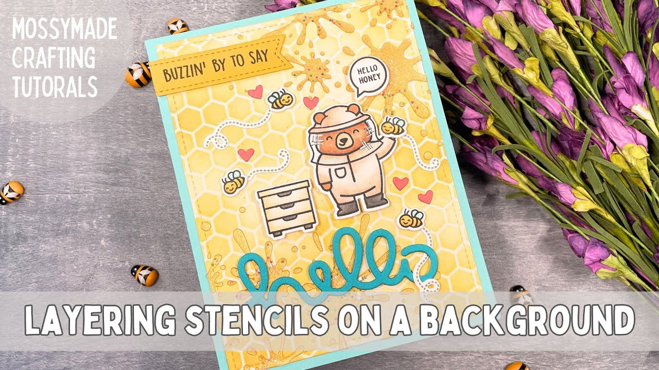 Layering Stencils and Mediums to create a background on a card - YouTube