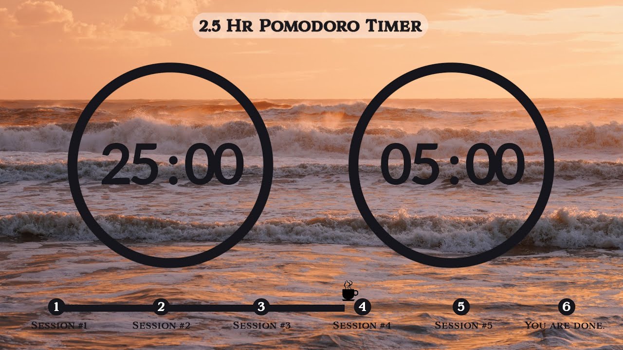 25 Minute Pomodoro Timer 🌊Ocean Wave ASMR 📚2.5-Hour Study ⏱Pomodoro 25/ ...