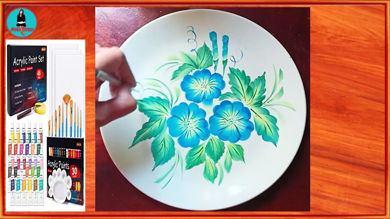 Drawing Flowers | Painting on plate| Acrylic Painting Techniques| Arts ...
