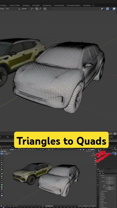 Convert Triangles to Quads in Blender #blender3d #3dmodeling #blender #vizcom #generativeai ...
