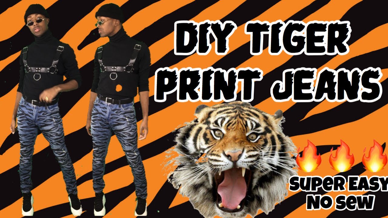 How To Make Tiger Print Pants/ Diy Designer Jeans - YouTube