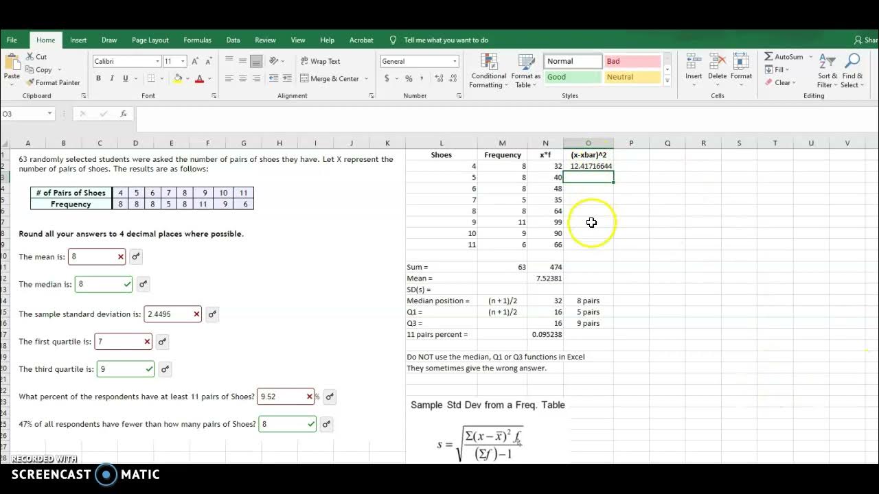 Calculating SD from a Frequency Table using Excel - YouTube