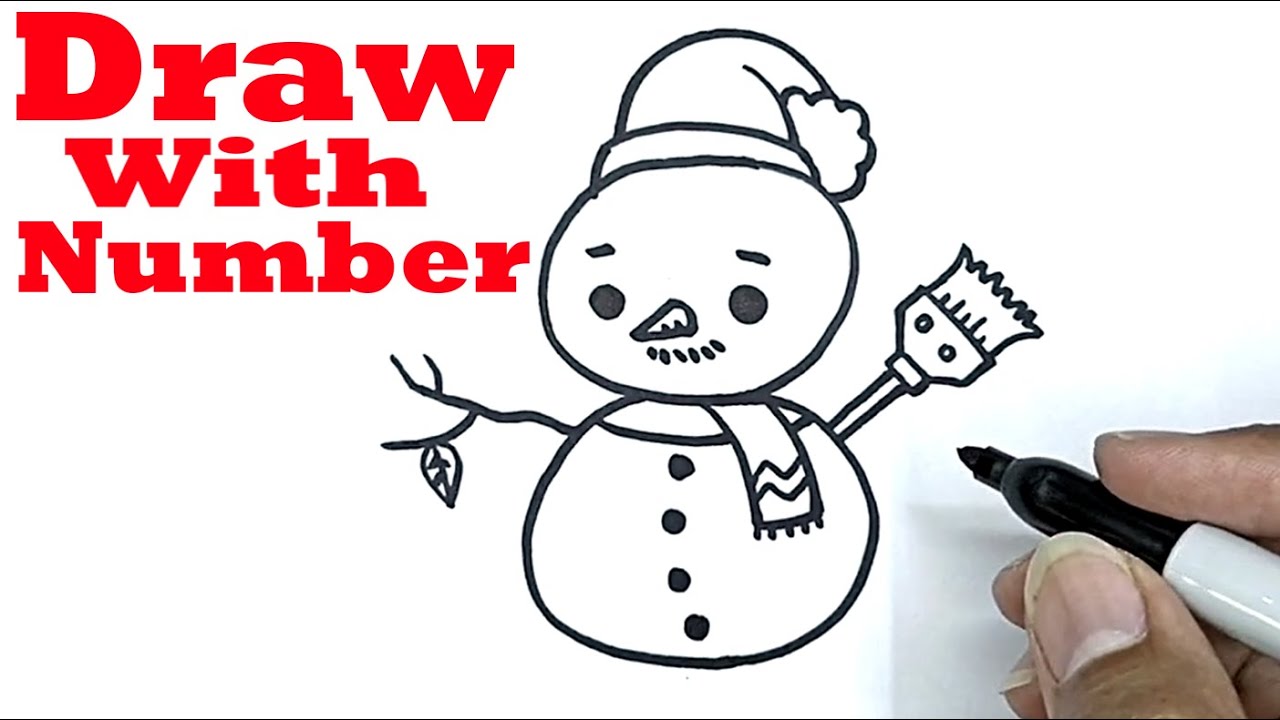 How To Draw A Snowman Christmas With Number 3 | Drawing With Number ...