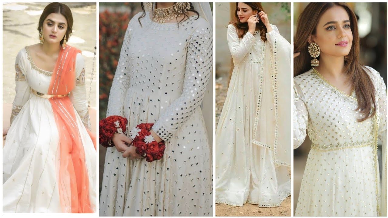 Stylish White Long Frocks Designing Detailing Collection - YouTube