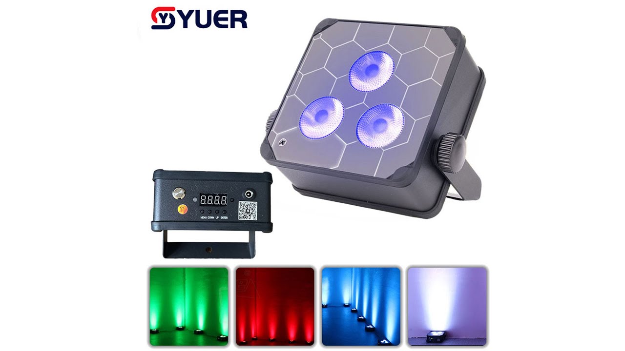 YUER™️ Battery Powered LED Par 3x18W RGBWA UV Wall Wash DMX Wireless ...