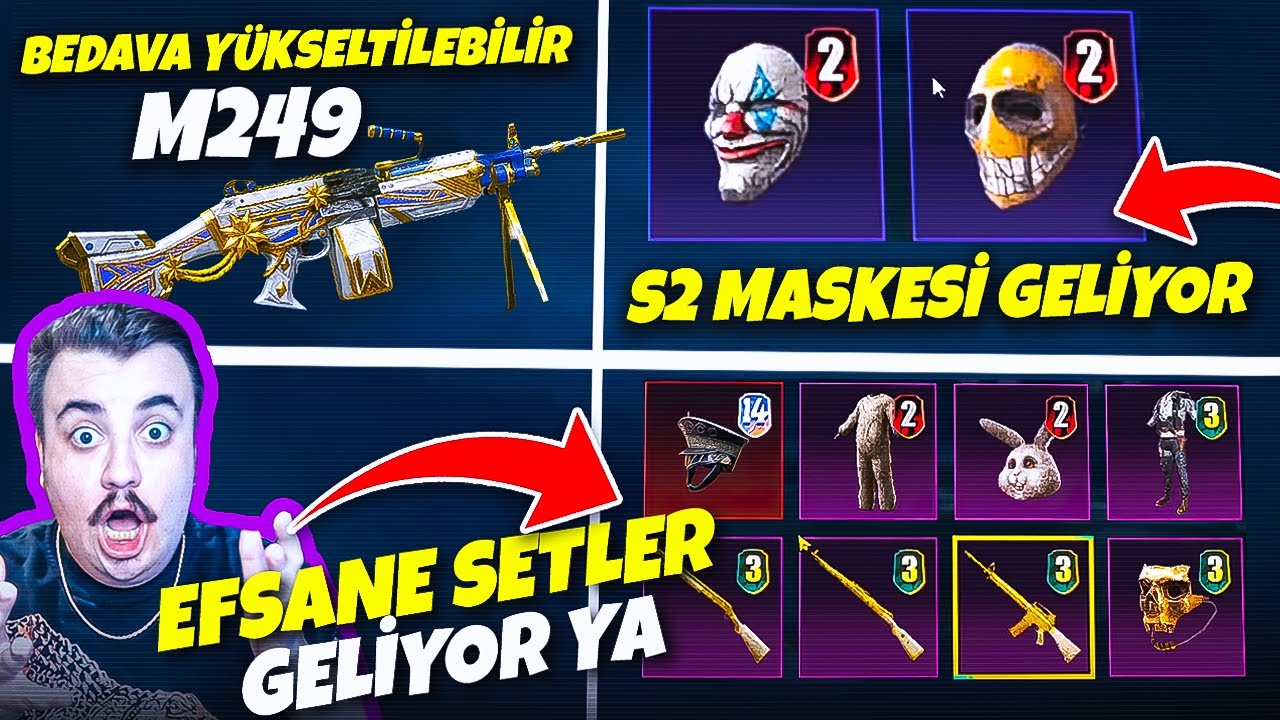 BEDAVA YÜKSELTİLEBİLİR M249 DESENİ S2 MASKESİ GELİYOR PUBG Mobile - YouTube