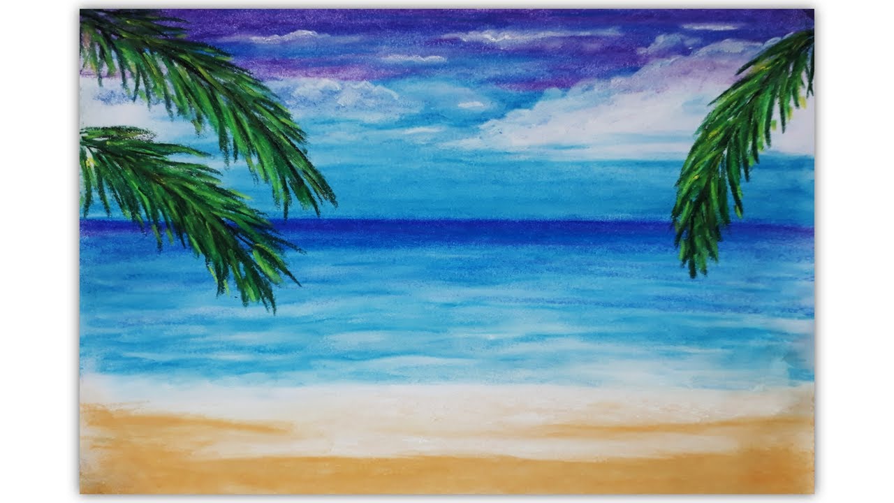 Sea Landscape Painting/How to draw sea beach scenery for beginners/kids ...
