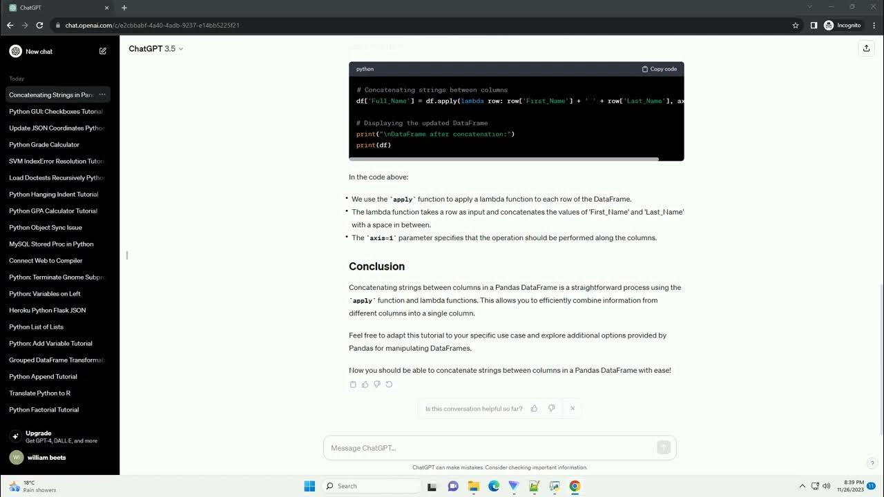 Python Pandas Concatenating strings between columns - YouTube