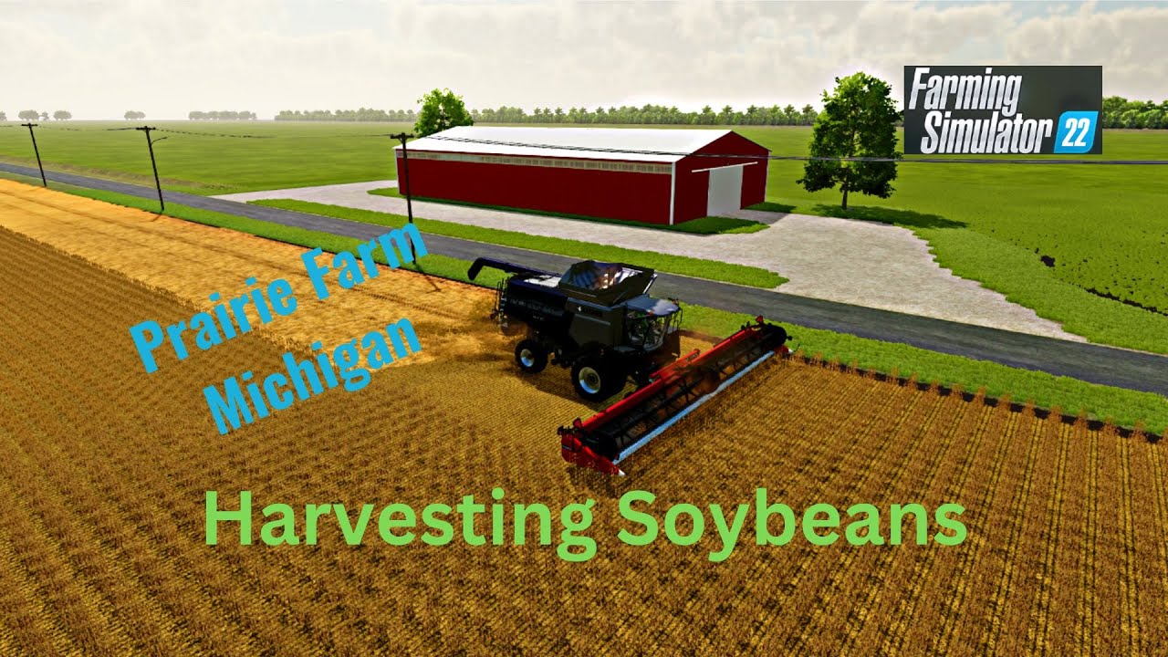 FS22 Prairie Farm Michigan Harvesting A Med Size Soybean Field - YouTube