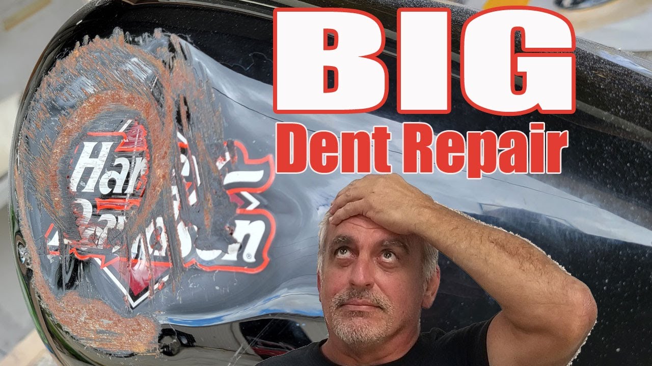 Auto Body - How-To repair a BIG dent on the side of a Harley-Davidson ...