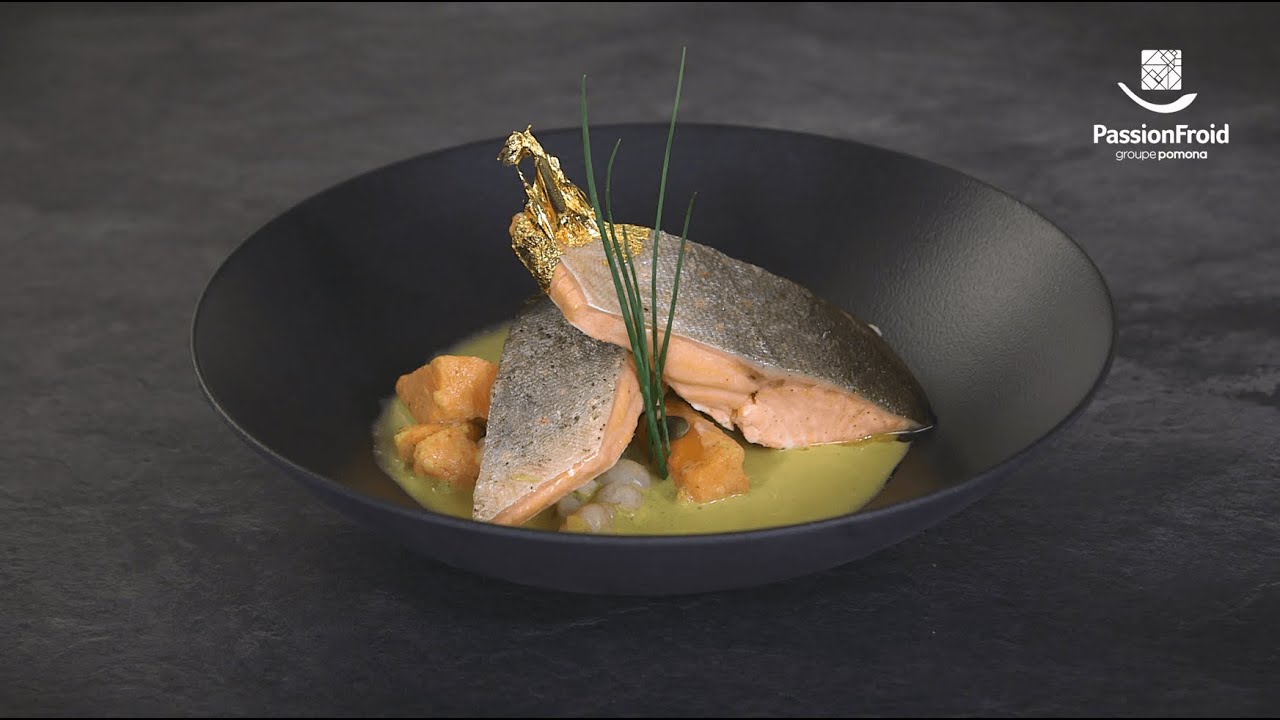 Filet d’omble chevalier, crosnes, patates douces et jus d'herbes ...