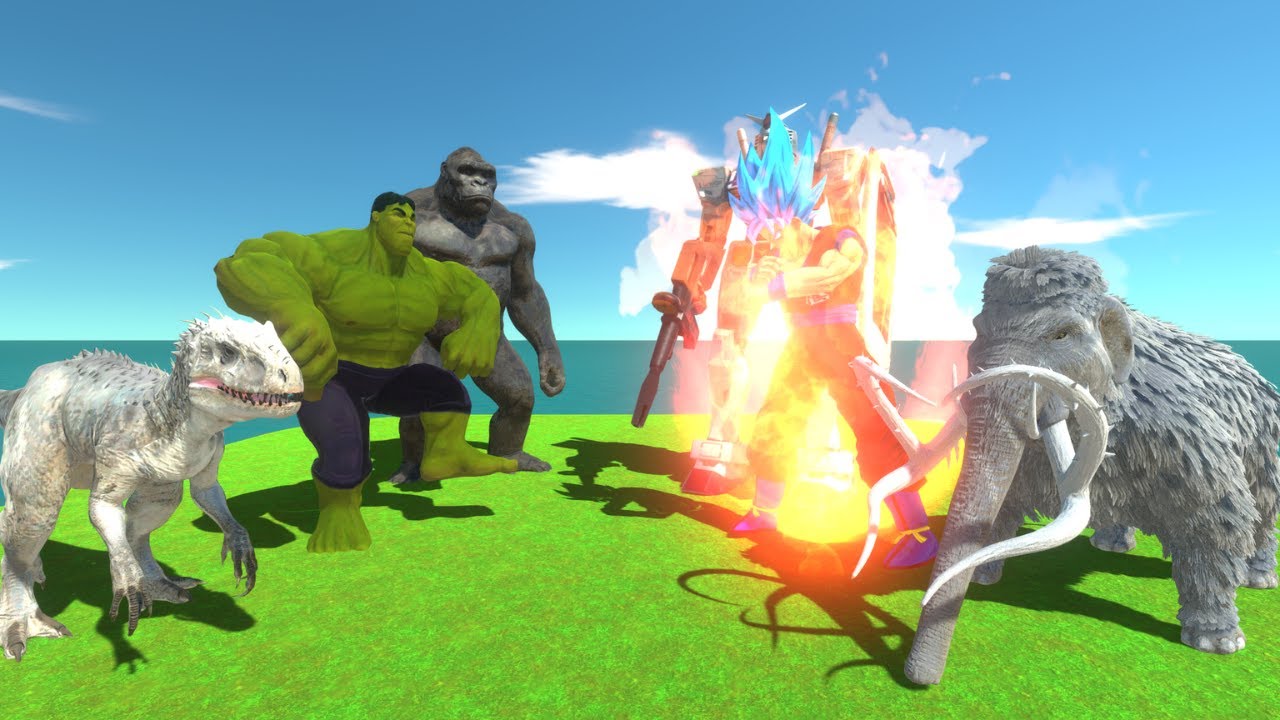 Kong, Hulk & Indominus Rex vs Gundam RX-78, Goku & Mammoth - Animal ...