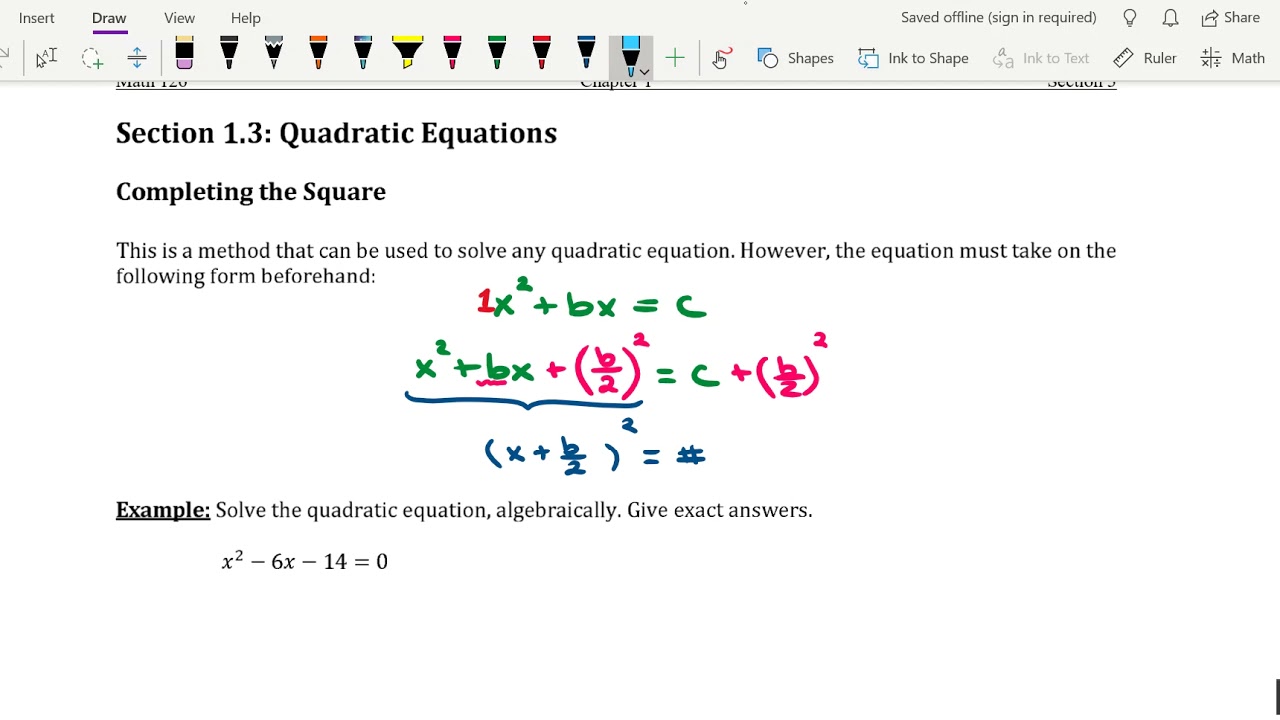 Solving Quadratic Equations by Completing the Square - YouTube