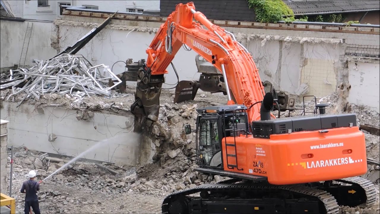 Bagger Zaxis 470 LCH Abriss Düsseldorf - YouTube