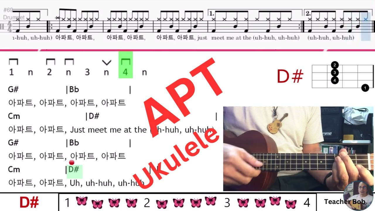 APT by ROSE and Bruno Mars - Ukulele Chords & Lyrics with Drums Chart ...