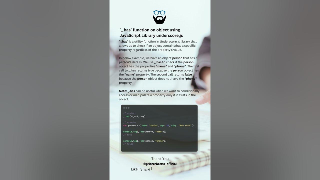 `has` Function On Object Using Javascript Library Underscorejs Shorts Youtube