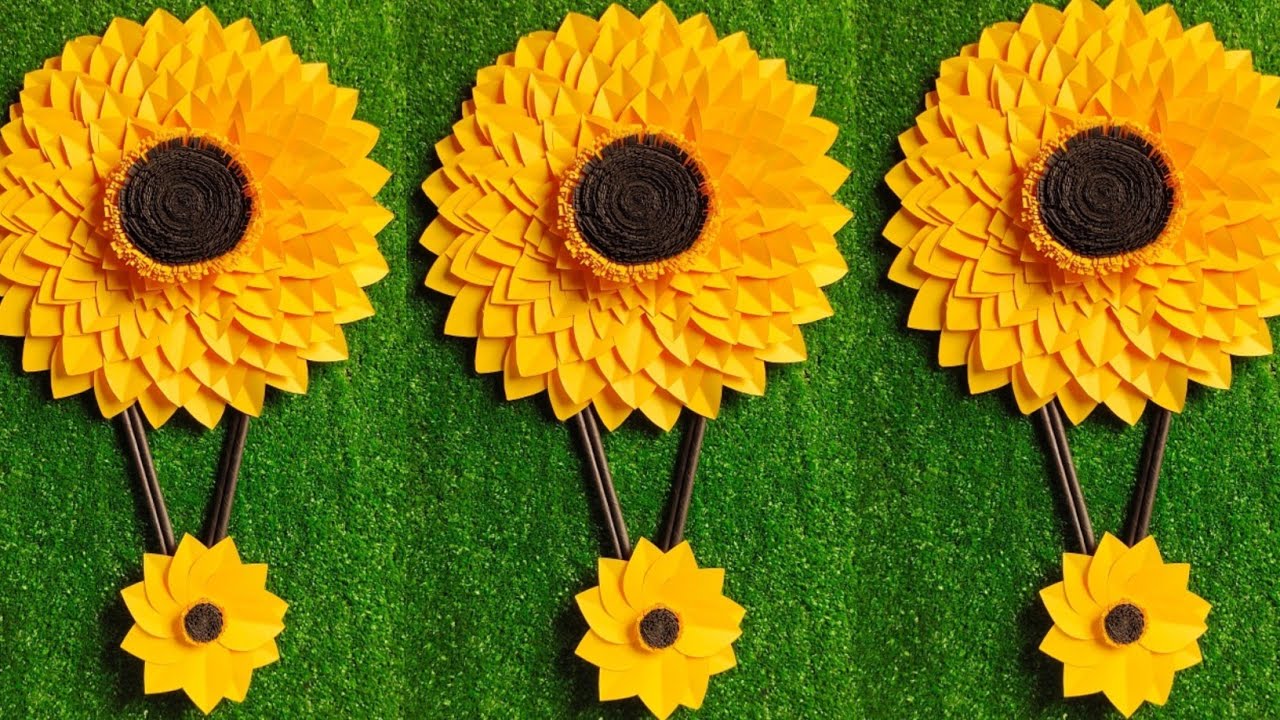 Suraj Mukhi Flower Craft wall hanging Paper flower easy wall decoration #2023 #youtube #trending ...