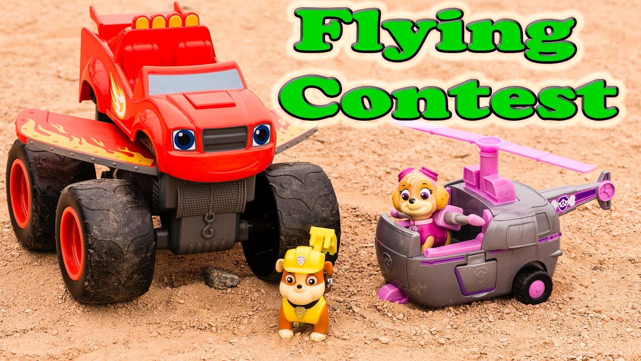 Paw Patrol Have a flying Blaze Contest and Meet Dinosaurs Toy Parody ...