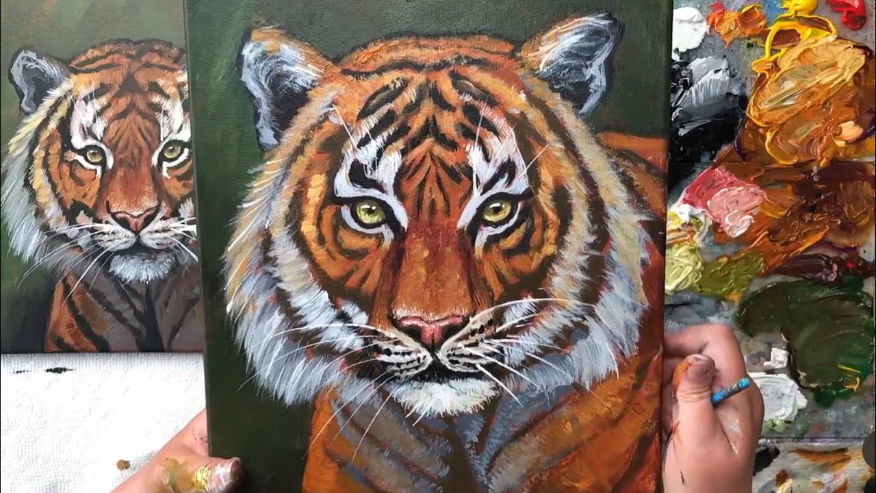 Free ACRYLIC Painting Tutorial | Portrait of a Tiger 🐅 - YouTube
