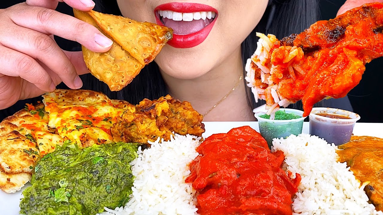 ASMR INDIAN FOOD Paneer Palak, Butter Chicken, Mushroom Masala Mukbang ...