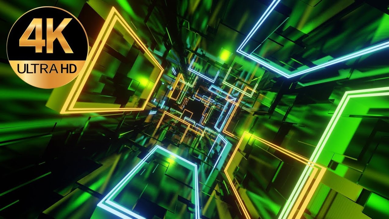10 Hour 4k TV Fast moving screensaver metallic Green yellow Neon Tunnel ...
