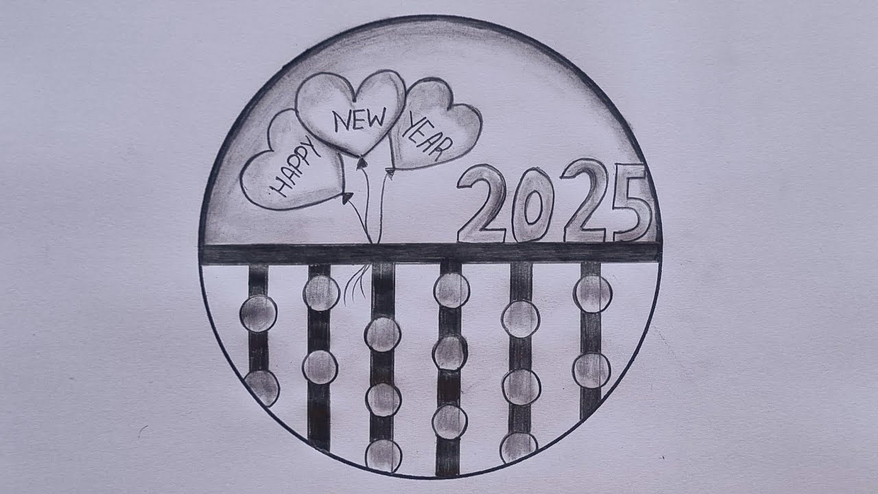 Happy New Year Drawing 2025 / New Year Drawing / 2025 Drawing Easy ...