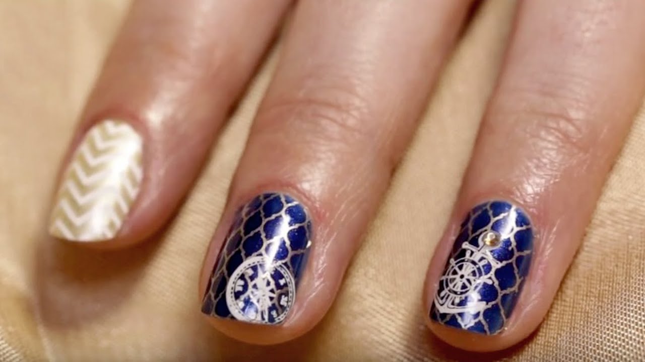 Summer Nails With Stamping - Marine Nails - YouTube