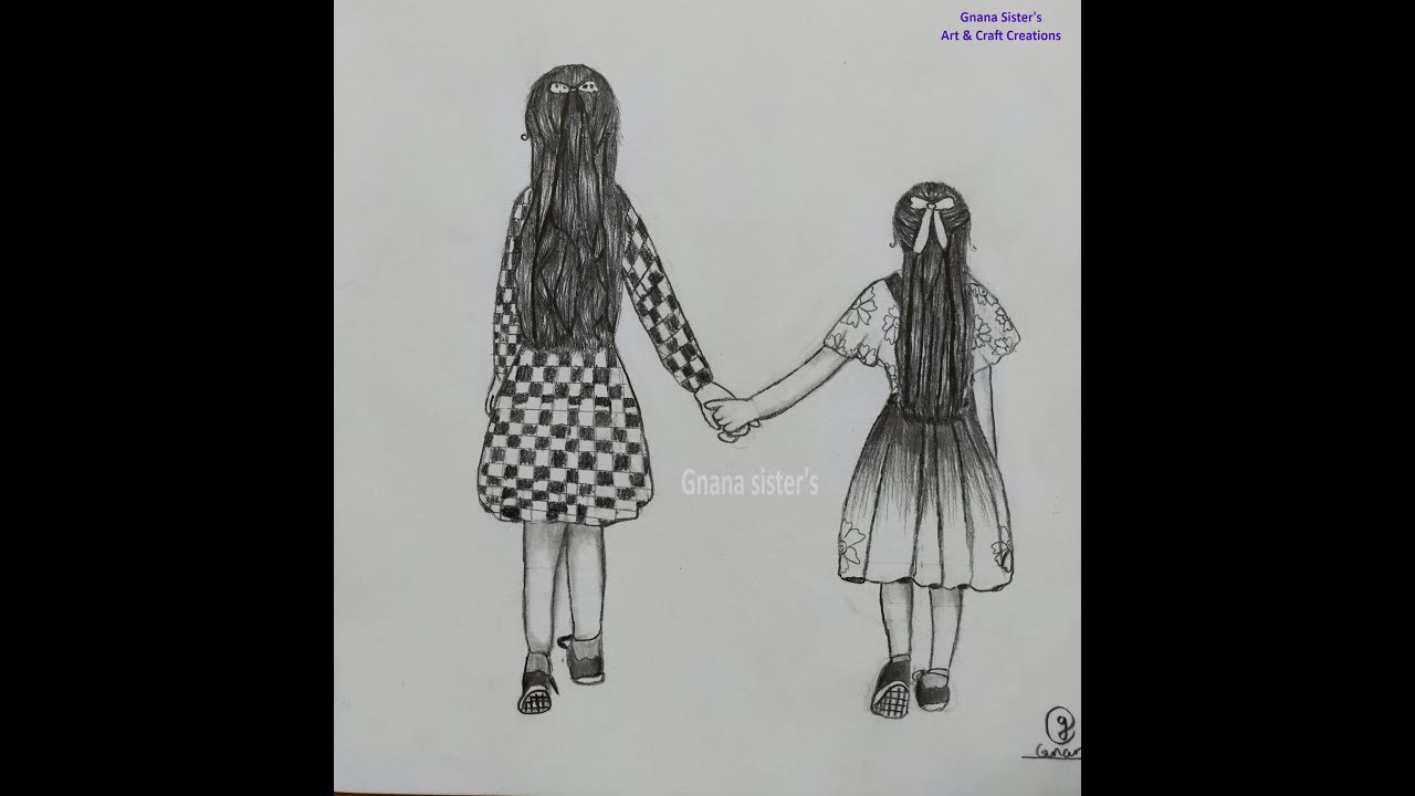 Two Sisters Holding Hands Sketch