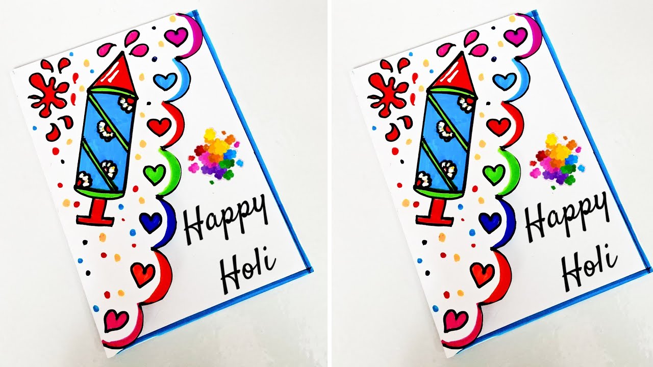 Happy holi greeting card / holi card making ideas | How to make holi ...