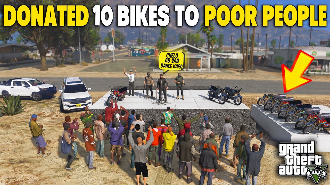 Michael donated 10 bikes to poor people | GTA 5 Pakistan - YouTube