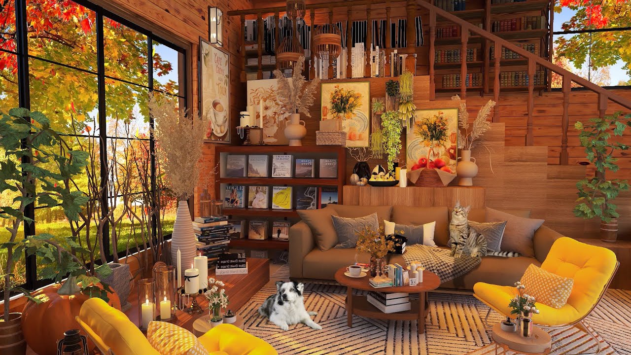 Autumn Day Cozy Coffee Shop 4K ☕Fall Scenery & Elegant Jazz, Bossa Nova ...