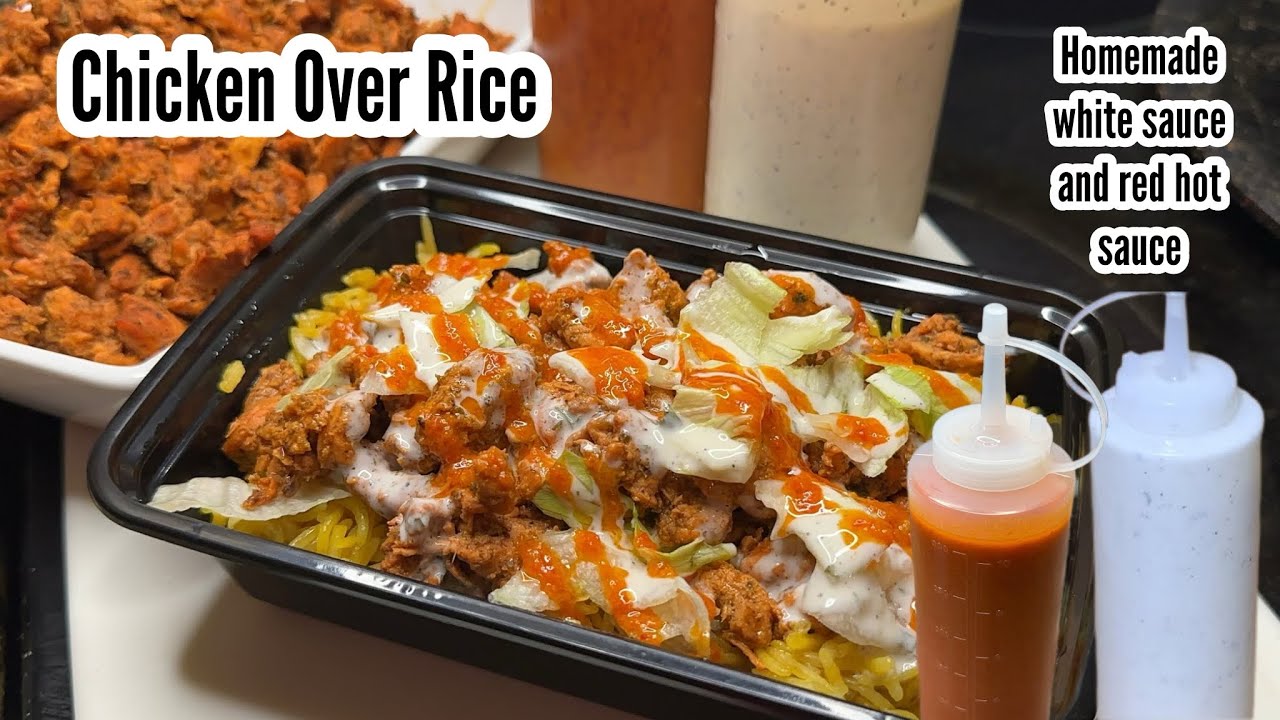 Chicken over rice recipe with red hot sauce and white sauce recipe by ...