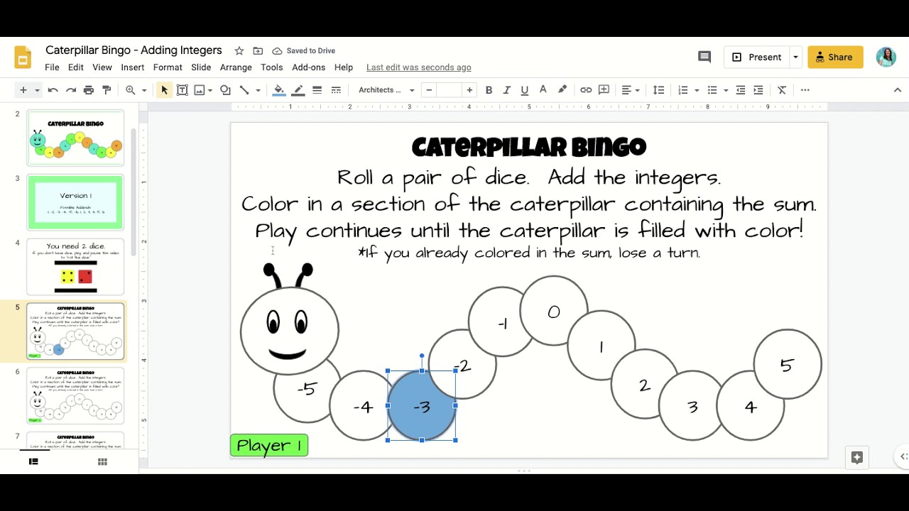 Caterpillar Bingo Directions - Adding Integers - YouTube