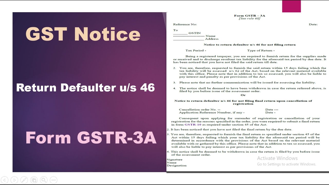 GST Notice|Form GSTR-3A| Return Defaulter Notice u/s 46 of CGST Act ...