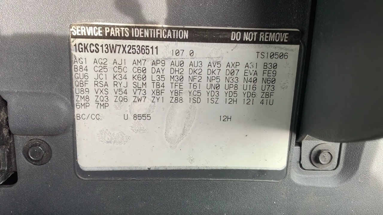 1995-2001 GMC Jimmy Paint Code Location - YouTube