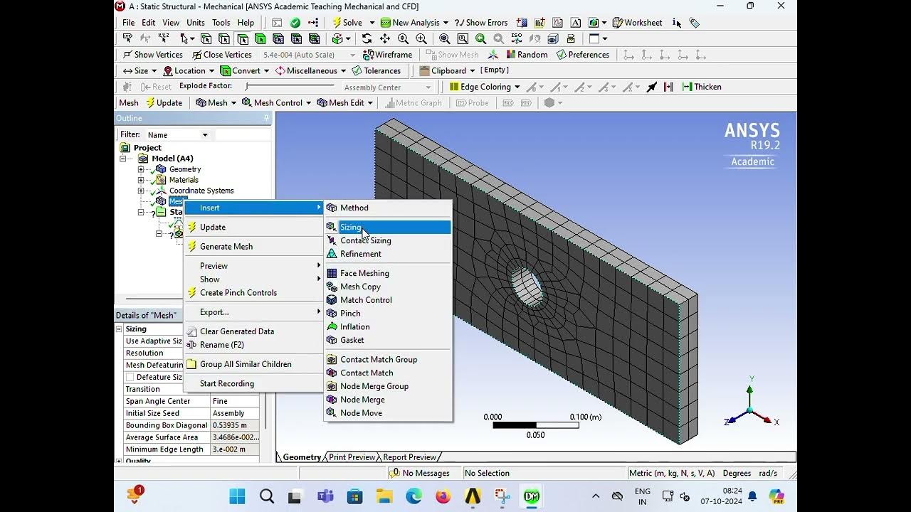 Analysis of Rectangular Plate with circular hole in Ansys Workbench. - YouTube