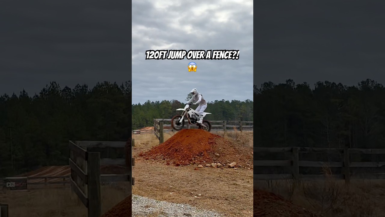 Dirt bike rider attempts 120ft fence jump! 😵 - YouTube