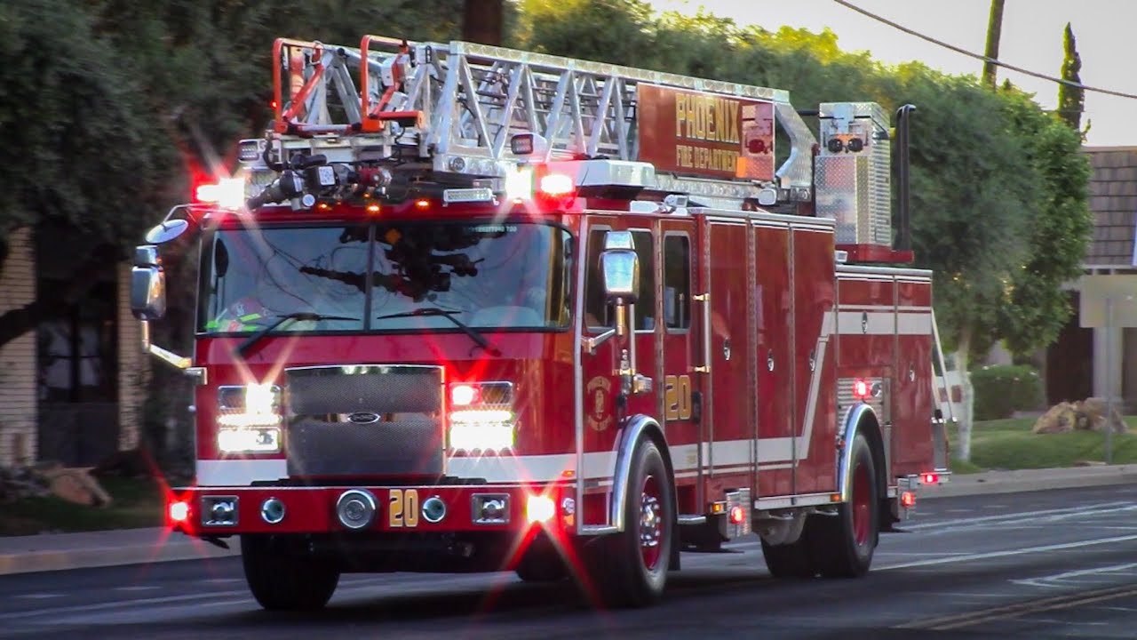 Phoenix Fire Dept. Ladder 20 & North Deputy responding - YouTube
