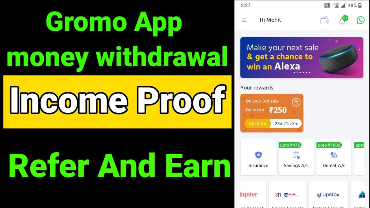 gromo app money withdrawal || gromo app income proof || gromo app refer ...