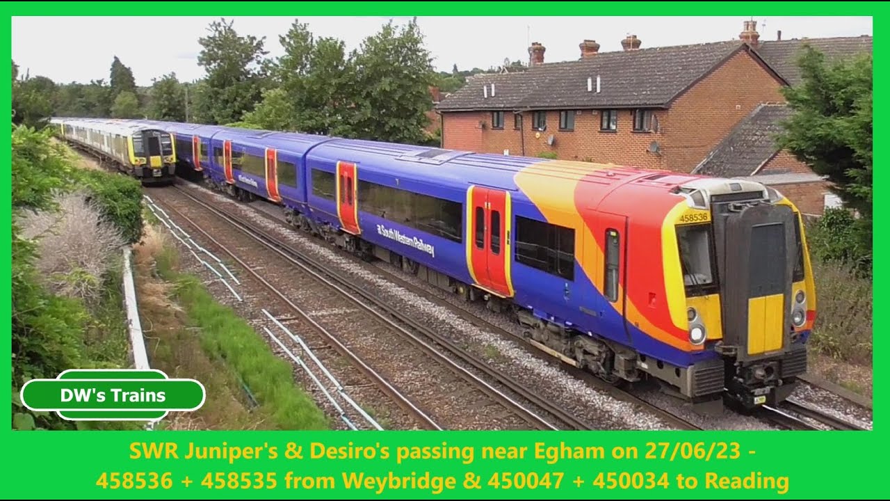 5-Car SWR Class 458 Juniper's (in SWT Livery) passing Class 450 Desiro ...