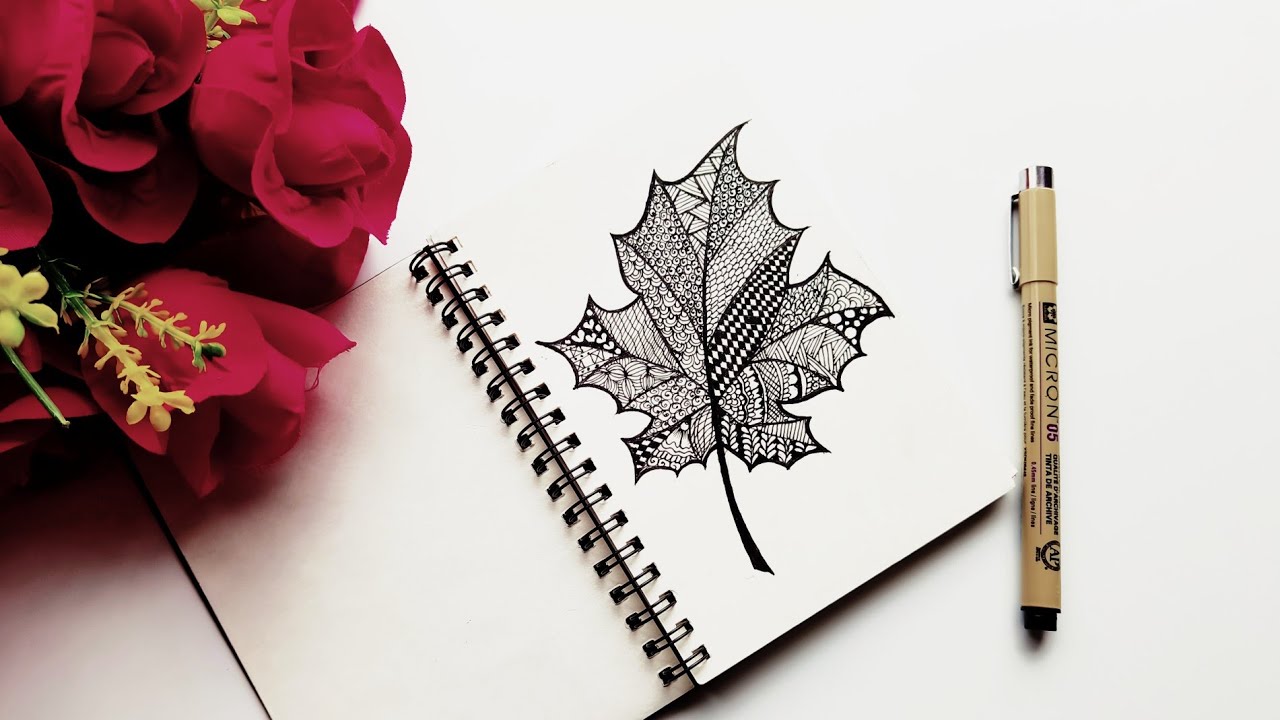 Easy Zentangle Patterns | How to Draw Maple Leaf | Zentangle Art for Beginners - YouTube