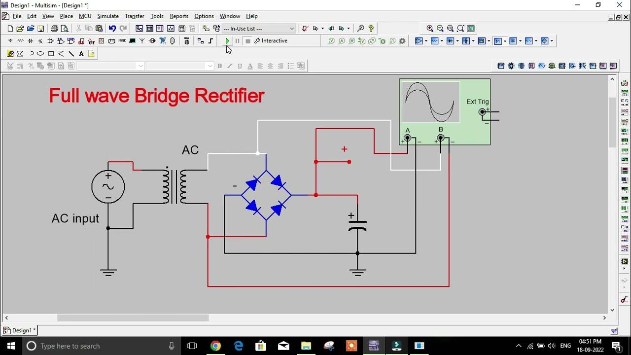 Full wave rectifier circuit Multisim simulation | Full wave rectifier circuit multisim ...