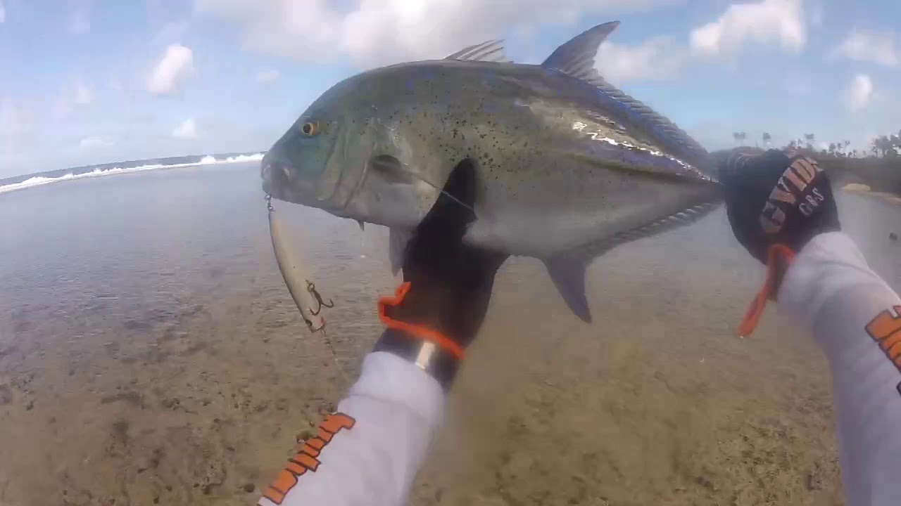 Shore Casting : Big bluefin Trevally : Yolanda Beach Fishing - YouTube