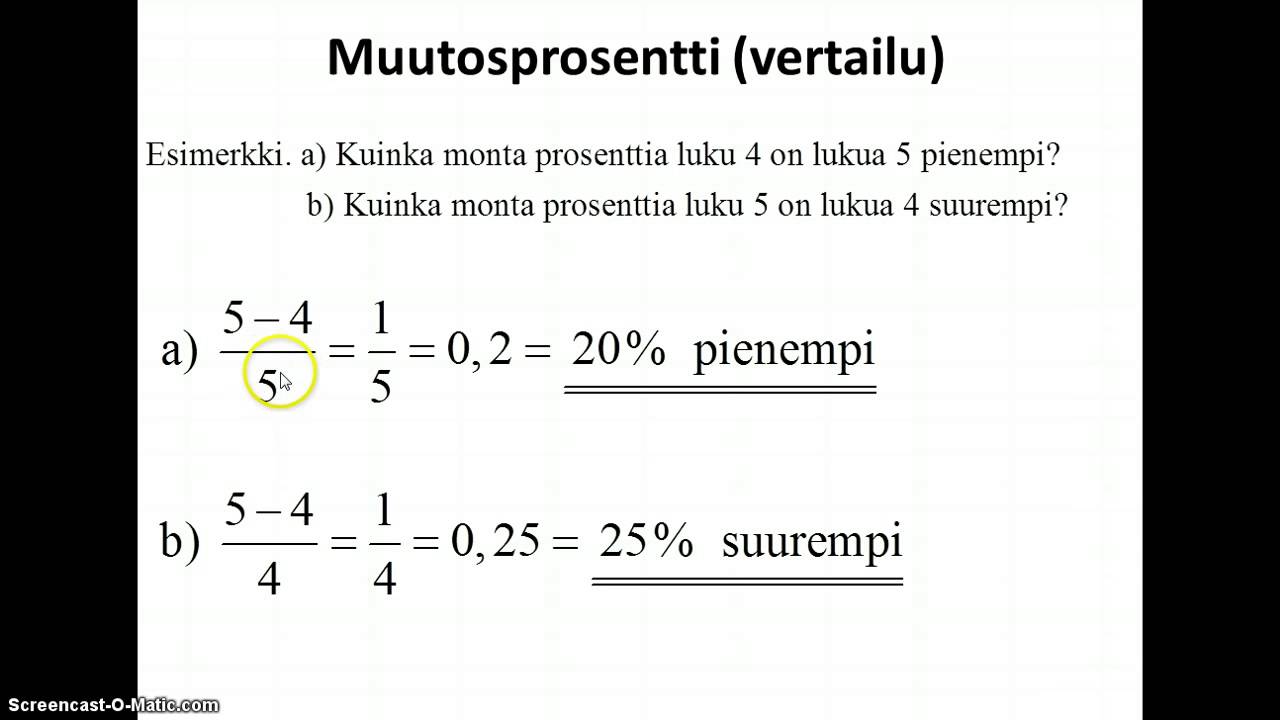 Vertailu prosenteilla ja muutosprosentti - YouTube