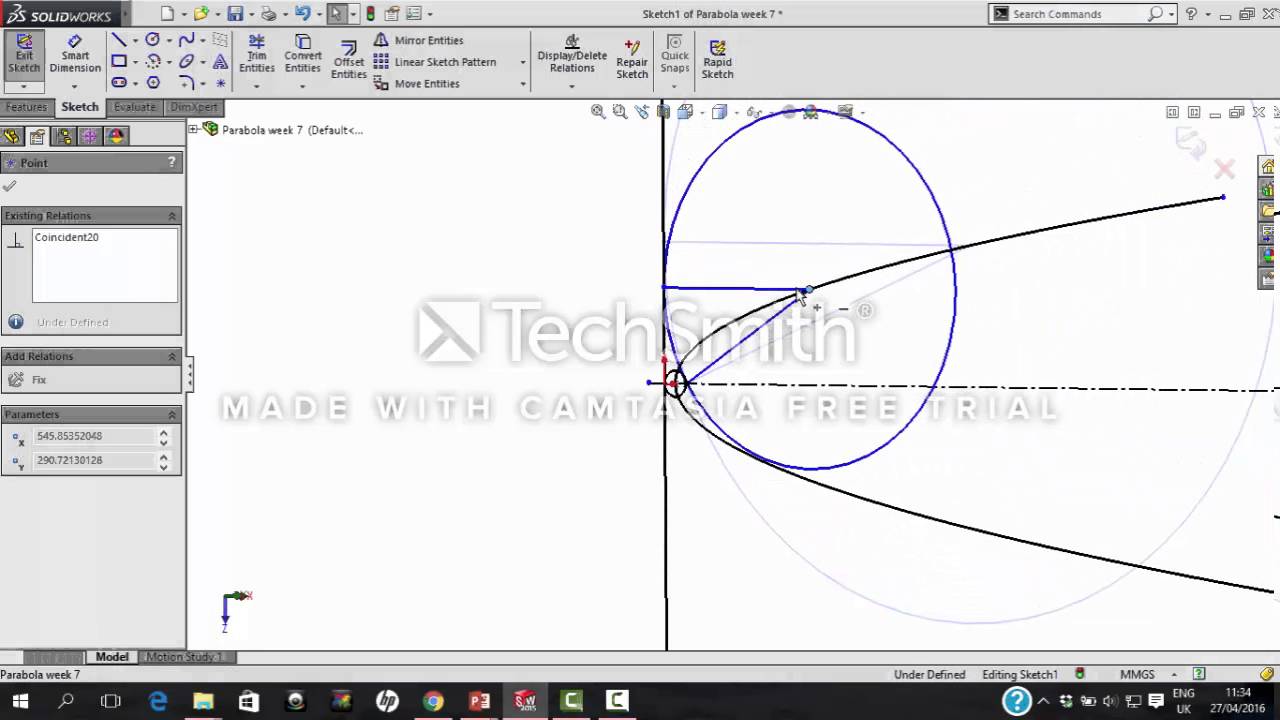 Week 7 Parabola using solidworks - YouTube