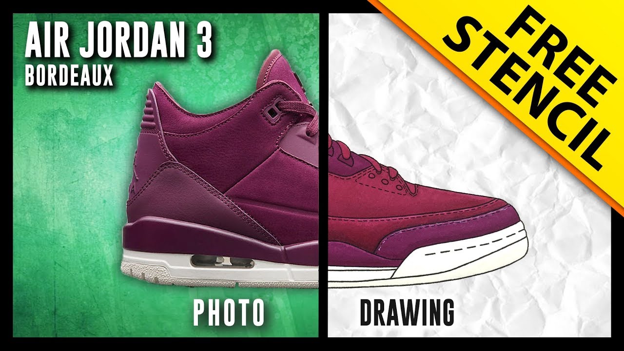 Air Jordan 3 Bordeaux - Sneaker Drawing w/ FREE Stencil - YouTube