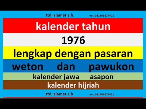 kalender 1976 lengkap pawukon - weton - pasaran kalender jawa / hijriah - YouTube