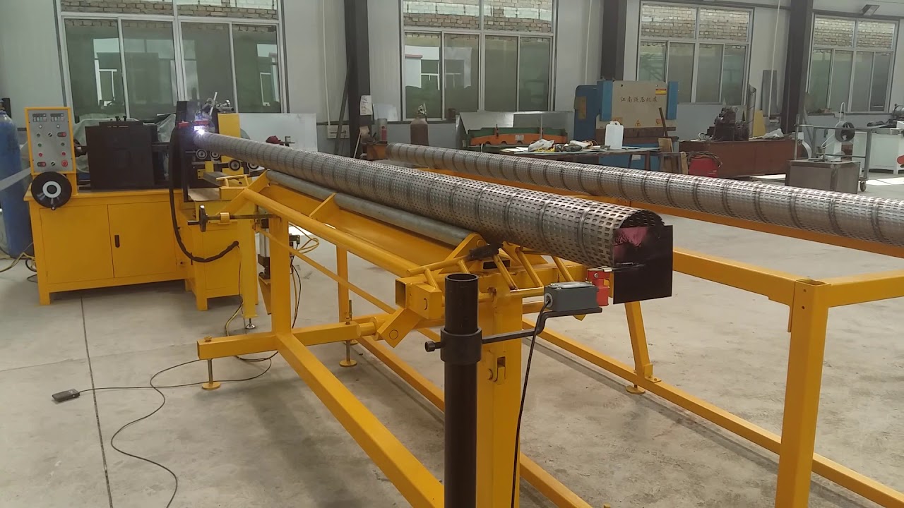 spiral sand control filter screen tube welding machine - YouTube