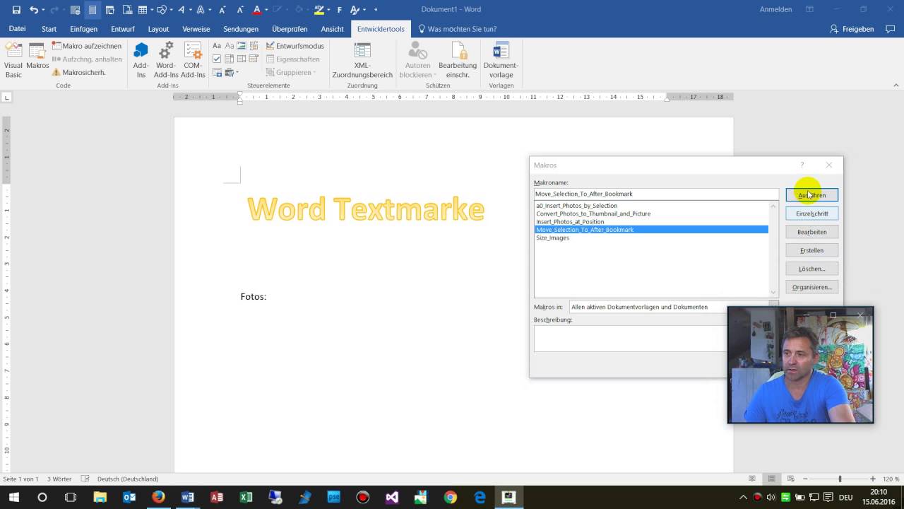 Word Makro: bewege Cursor zur Zeile NACH einer Textmarke - YouTube